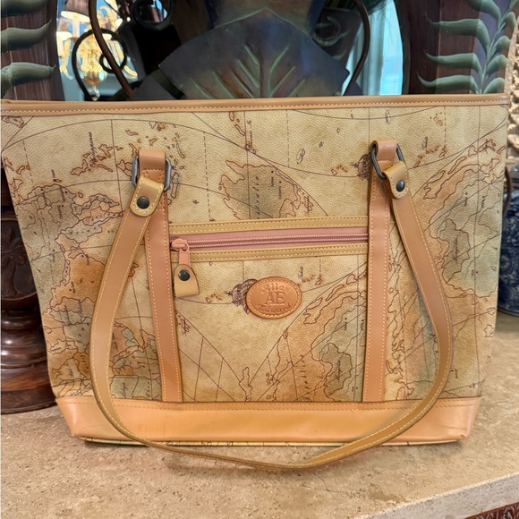 Allan Edward | Bags | Vintage Allan Edward Leather Map Tote Purse Bag ...